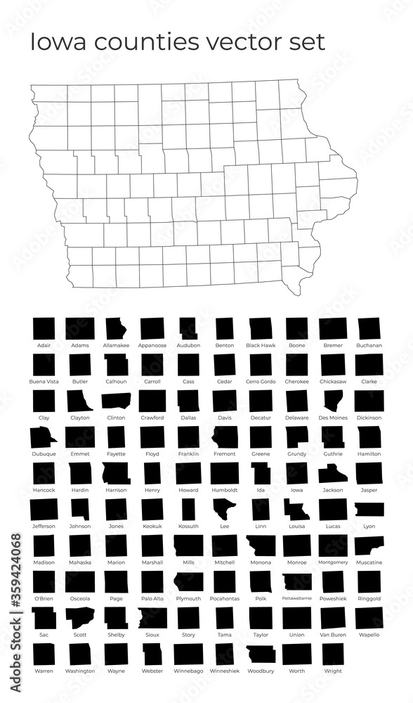 Iowa map with shapes of regions. Blank vector map of the Us State with ...