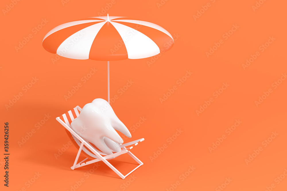Cartoon tooth on holiday, tooth care concept, 3d rendering. Stock ...