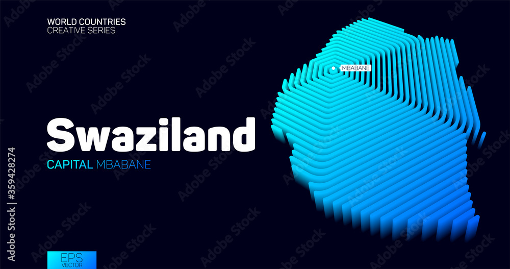 Isometric map of Swaziland with blue hexagon lines Stock Vector | Adobe ...