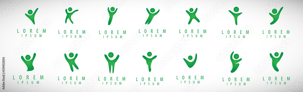 Abstract People Logo Set. Human Figure Isolated On Gray Background ...