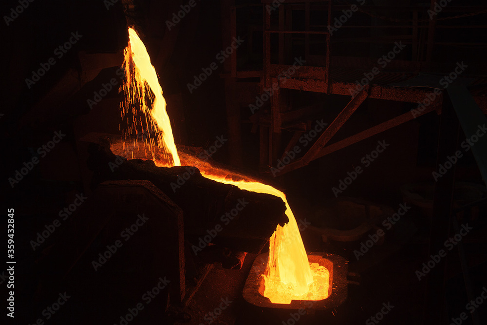 Molten copper spill during smelting at a metallurgical plant for the ...