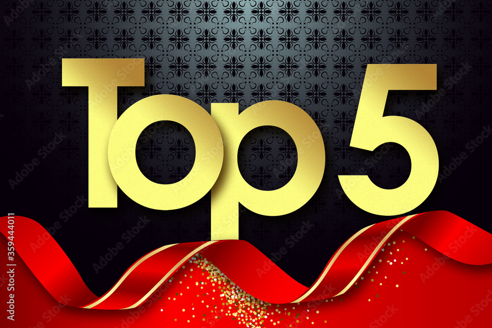 top 5 in black background and golden stars Stock Photo | Adobe Stock