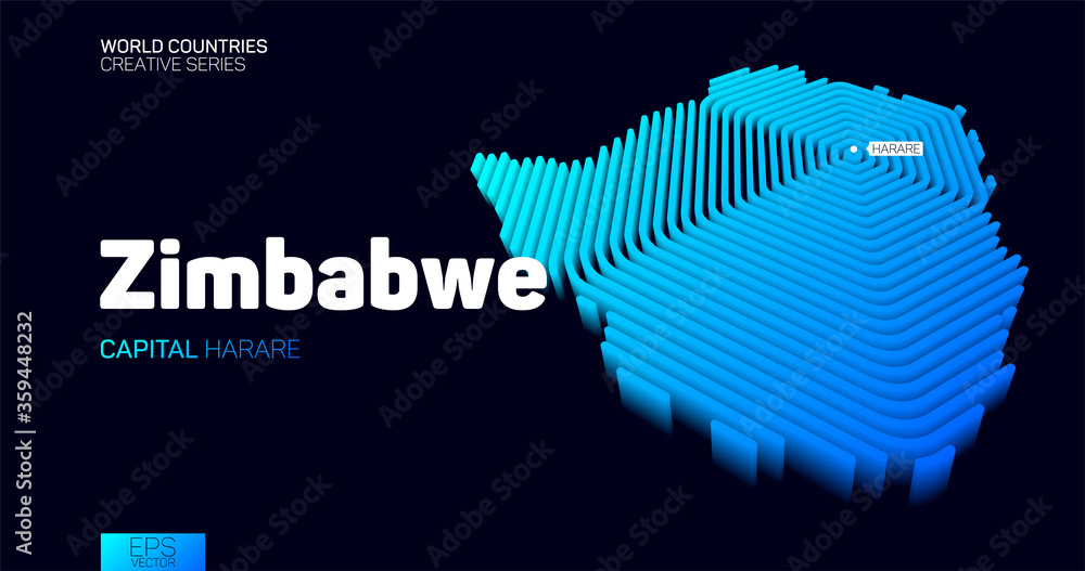 Isometric map of Zimbabwe with blue hexagon lines Stock Vector | Adobe ...