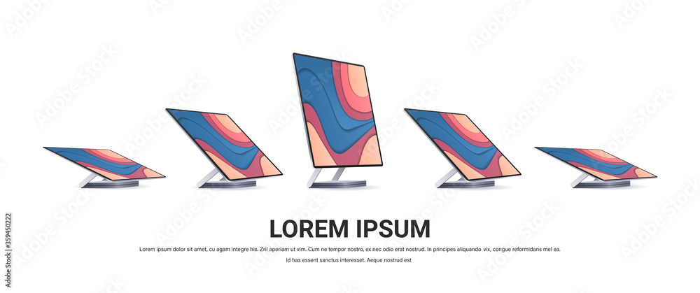 modern computer monitor with colored screen realistic mockup gadgets ...