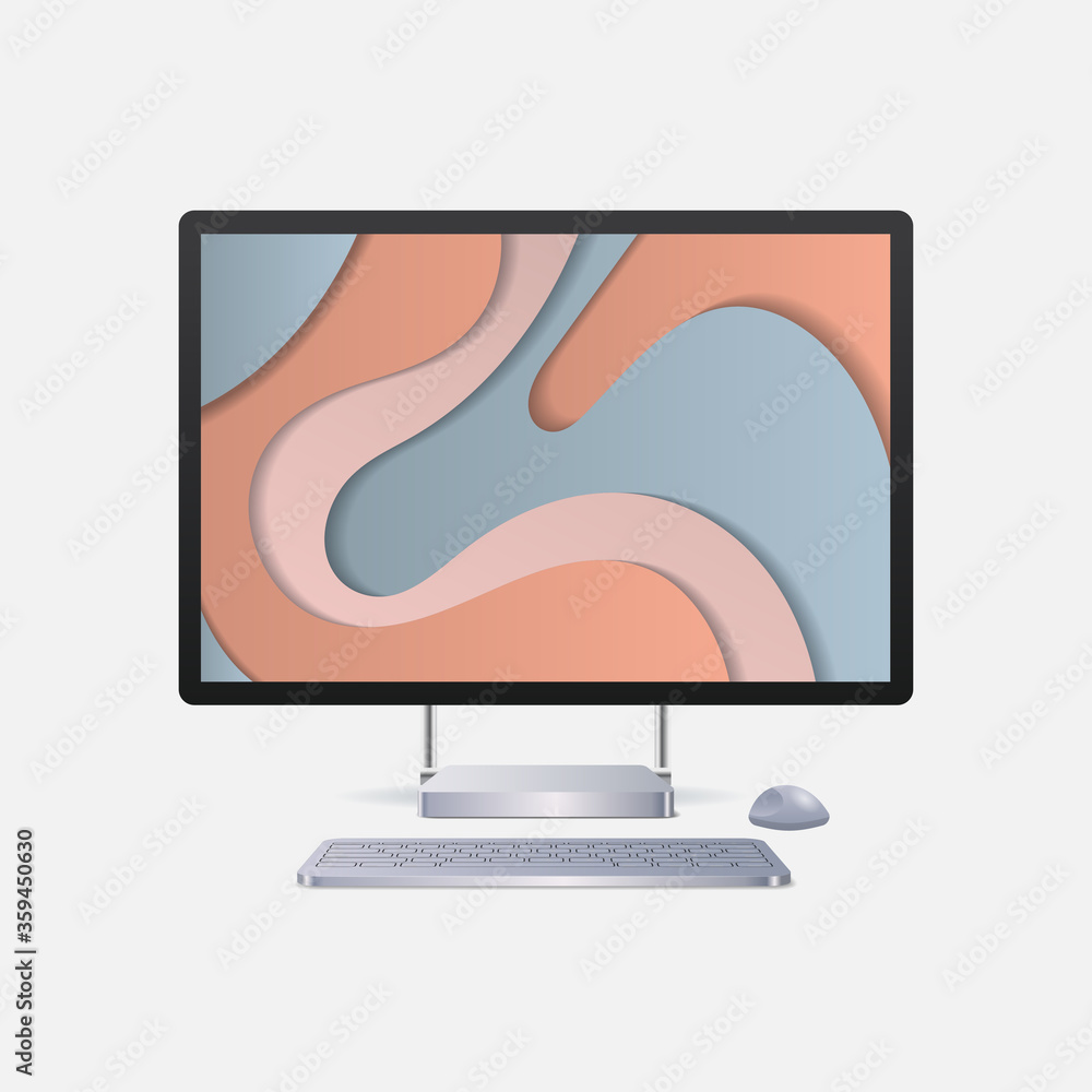 modern computer monitor with keyboard mouse and colored screen ...