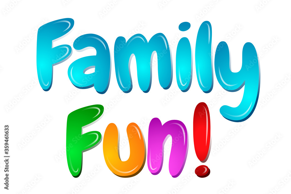 family fun in cartoon colorful letters banner for kids Stock ...