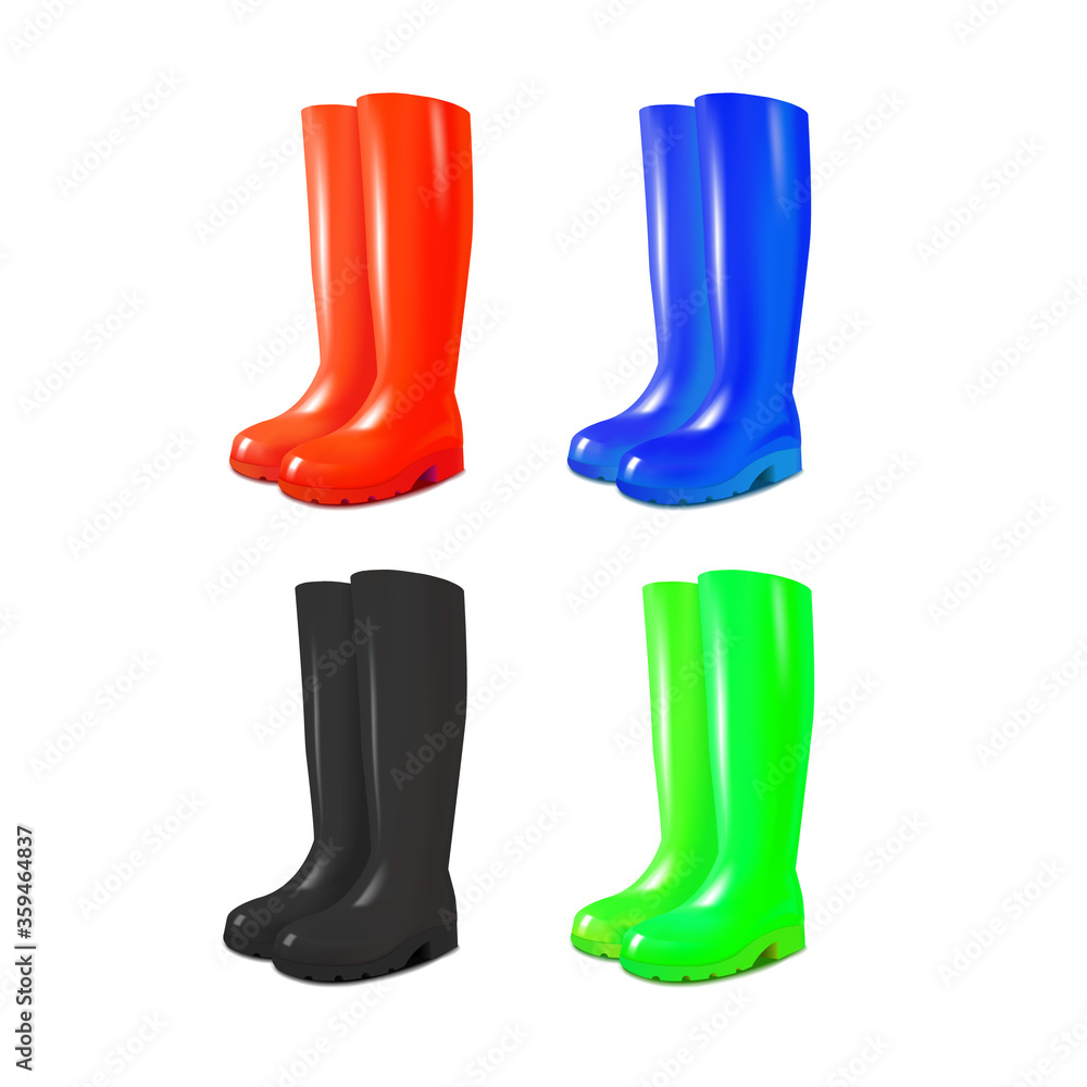 Realistic 3d Detailed Color Rubber Boots Set. Vector Stock Vector ...