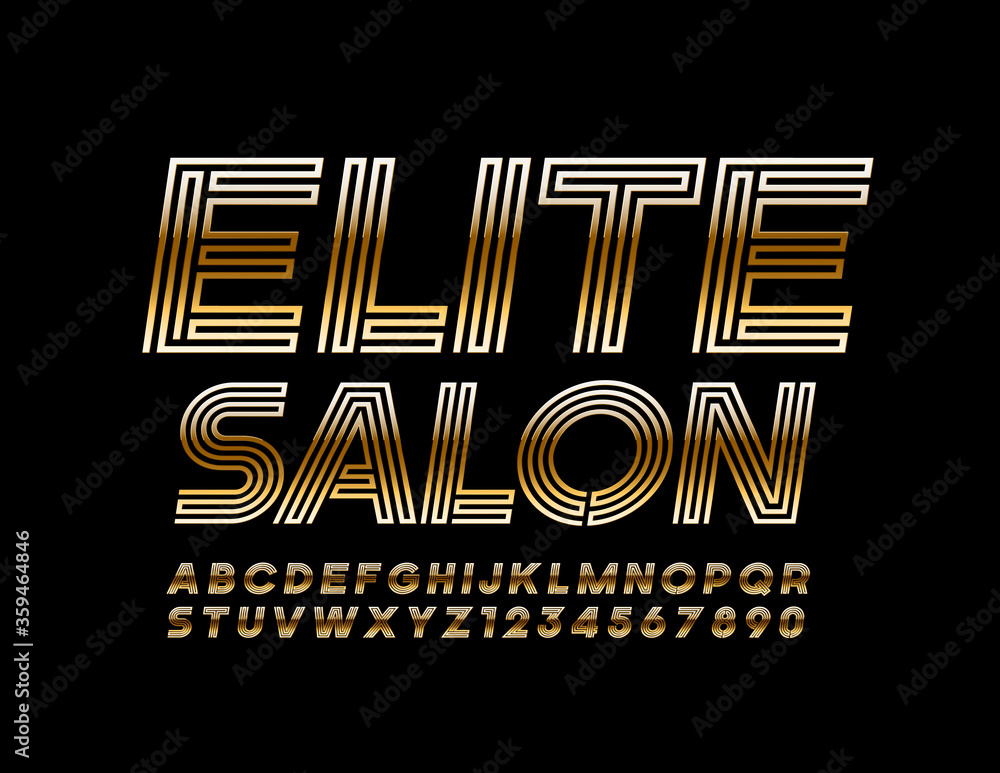 Vector luxury logo Elite Salon. Stylish shiny Font. Gold Alphabet ...
