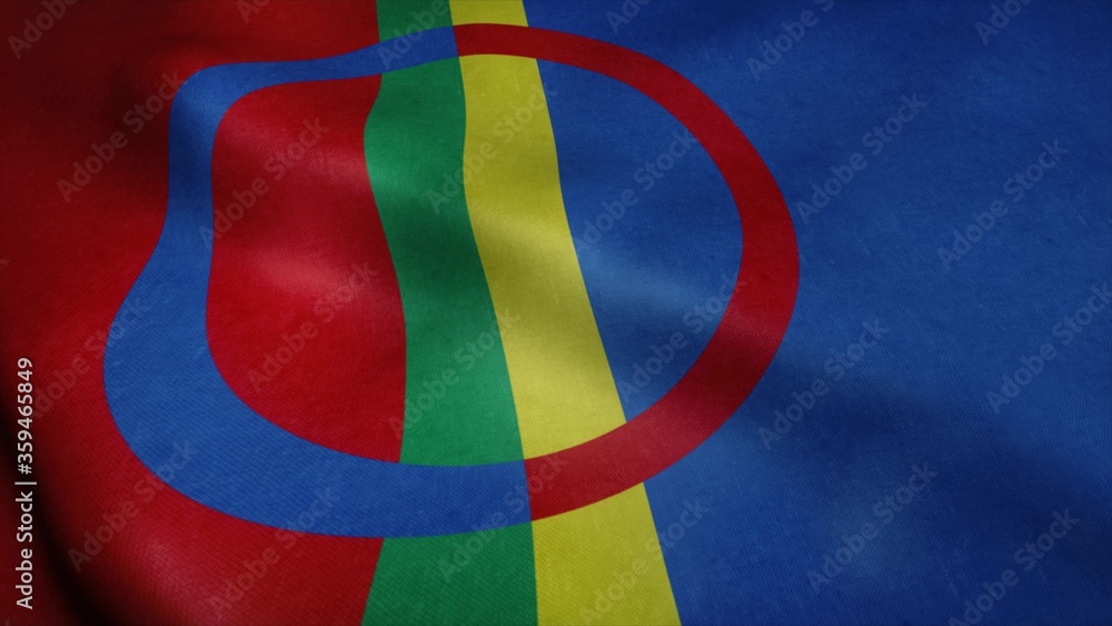 Flag of Sami Scandinavia waving in wind. Realistic flag background. 3d rendering Stock ...