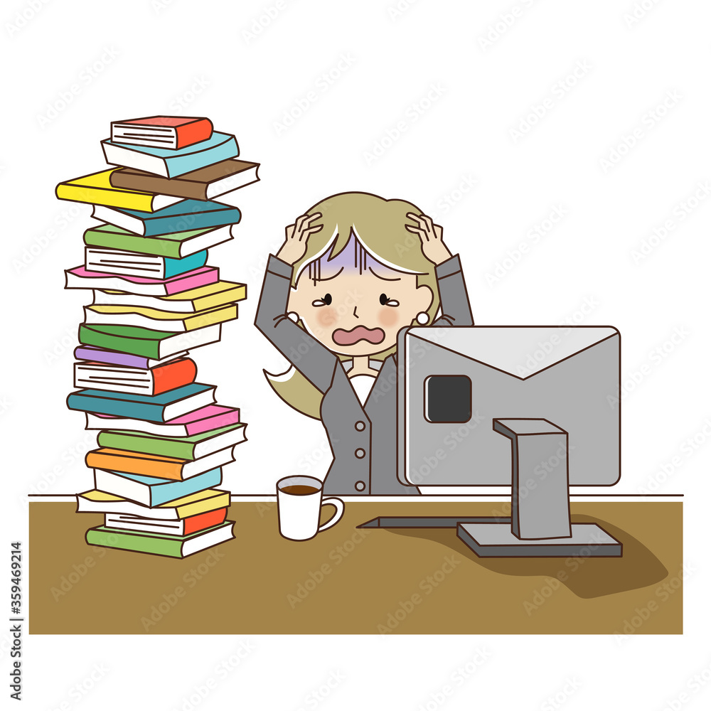 Vector illustration of a businesswoman /office girl getting stress out ...