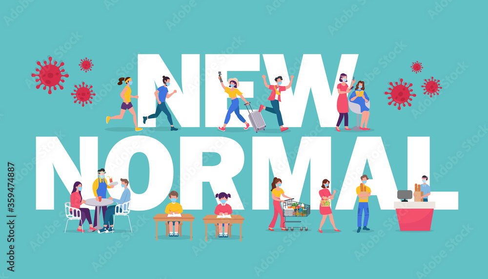 New normal concept illustration with tiny peoples doing activities with ...