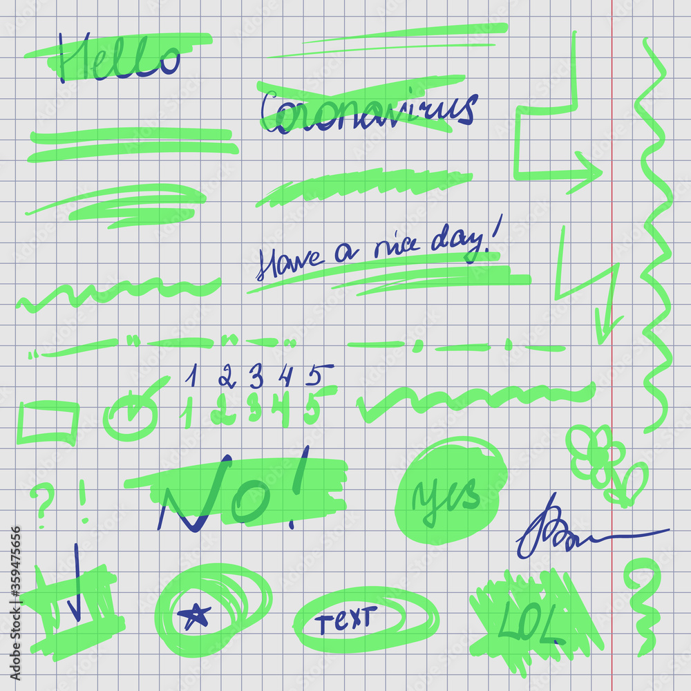 Simple shapes.Star, circle, flower, square.Handwritten text.Vector ...