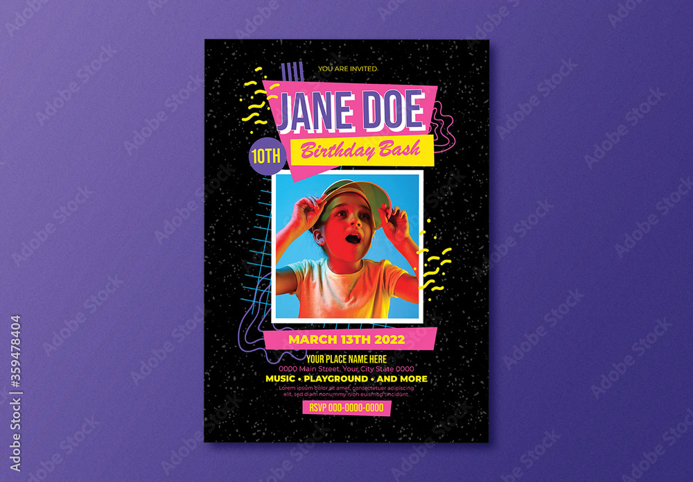 Retro Birthday Bash Flyer Layout Stock Template | Adobe Stock