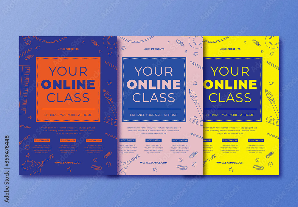 Multicolor Online Class Flyer Layout Stock Template | Adobe Stock