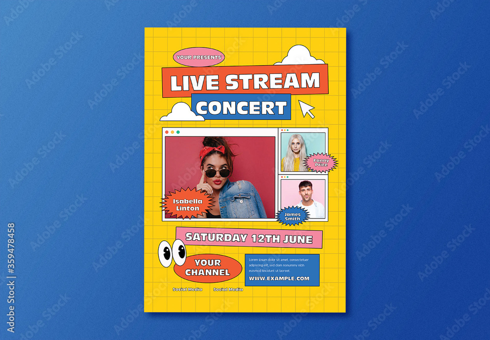 Live Stream Music Flyer Layout Stock Template | Adobe Stock