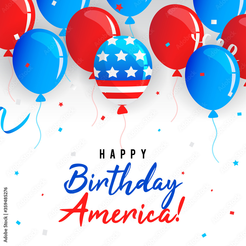 Happy Birthday America greeting card vector design, USA Balloons with ...