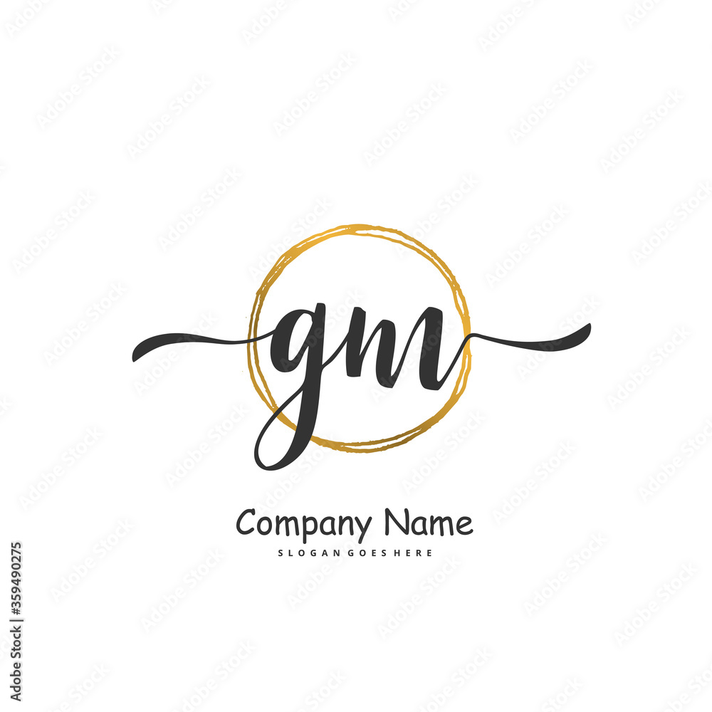 G M GM Initial handwriting and signature logo design with circle ...