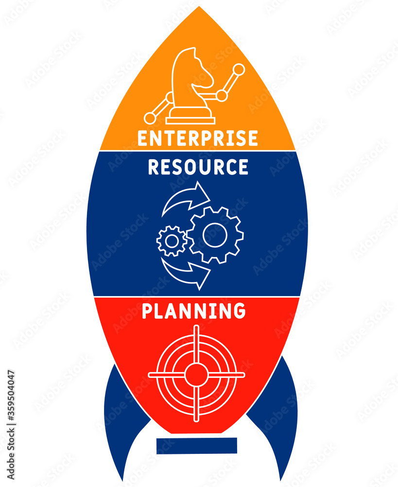 erp - enterprise resource planning ,letters and icons. lettering ...