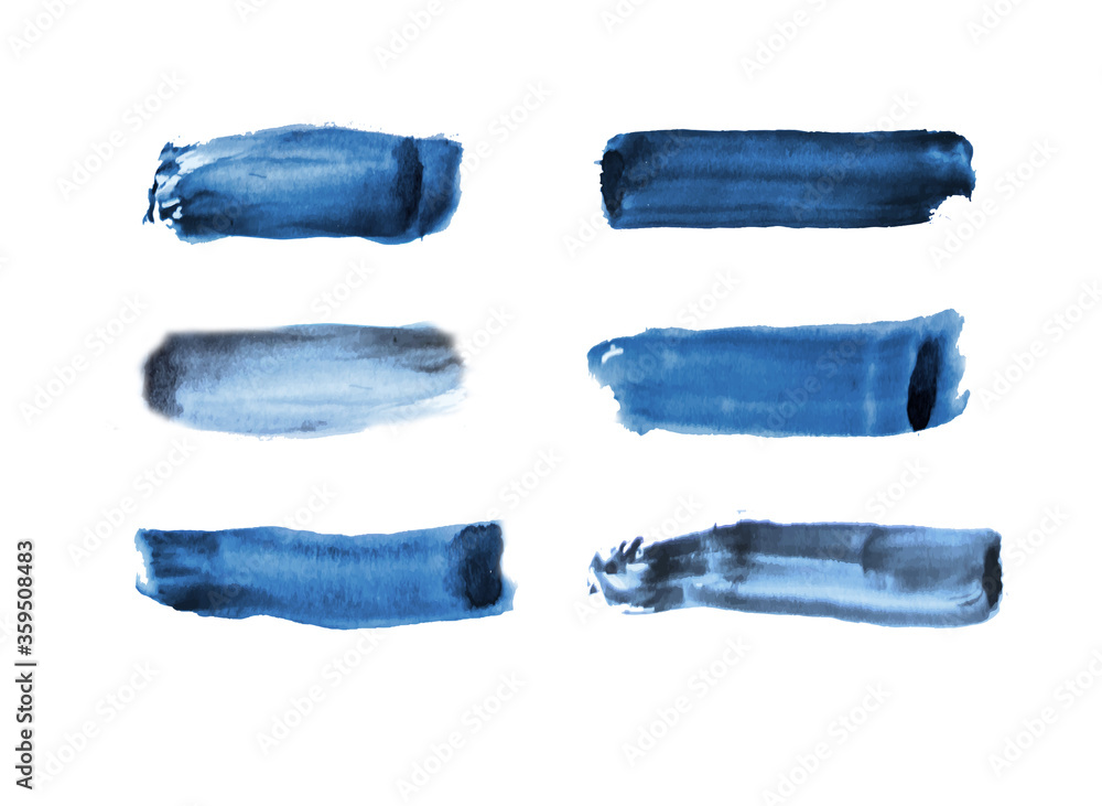 Blue watercolor brush stroke set, my original hand drawing art, Set of ...