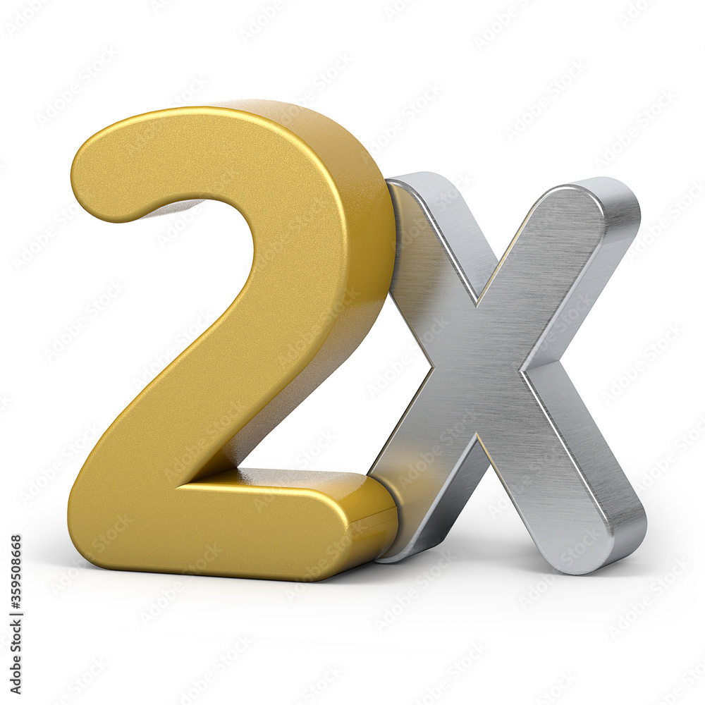 2X silver and golden isolated on a white background. 3D illustration ...