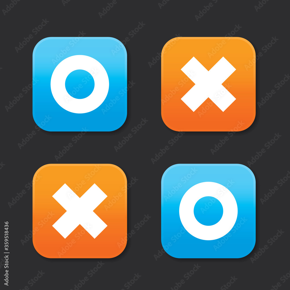 Simple blue o and orange x rounded square shape icons with shadow ...