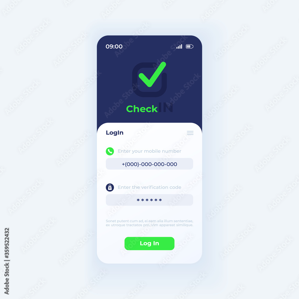 Check in app smartphone interface vector template. Mobile app page ...