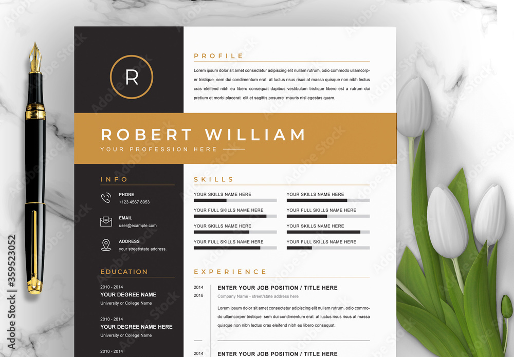 Professional Resume and Cover Letter Layout with Photo Placeholder ...