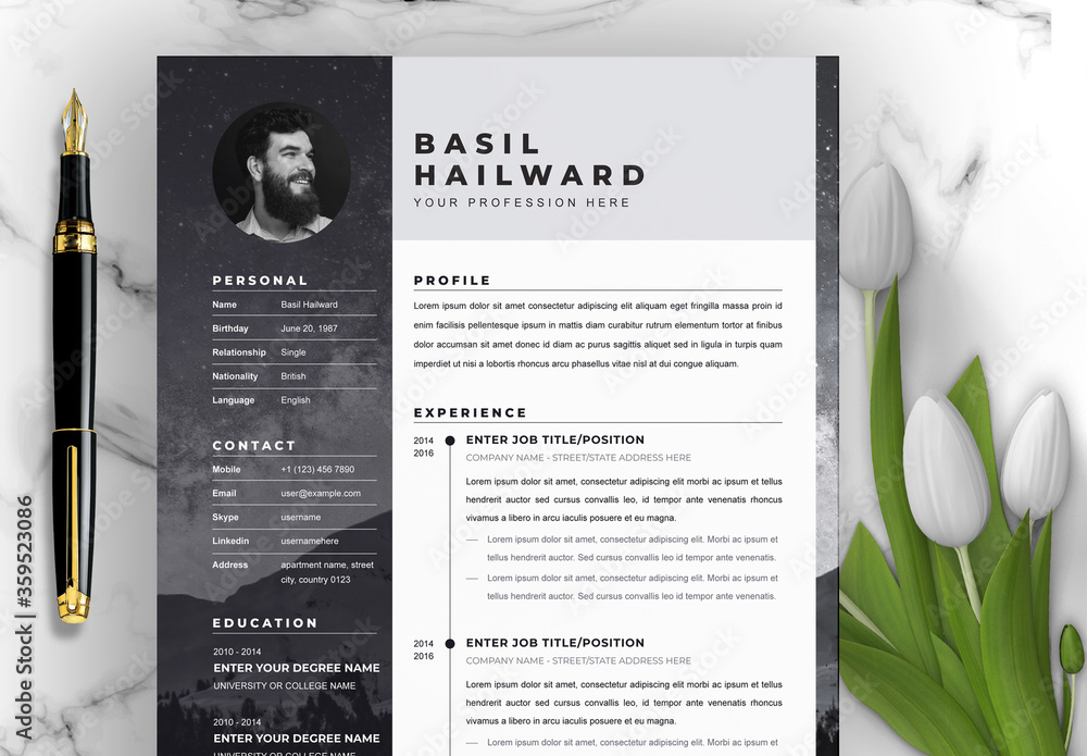 Resume Layout with Image Sidebar Stock Template | Adobe Stock