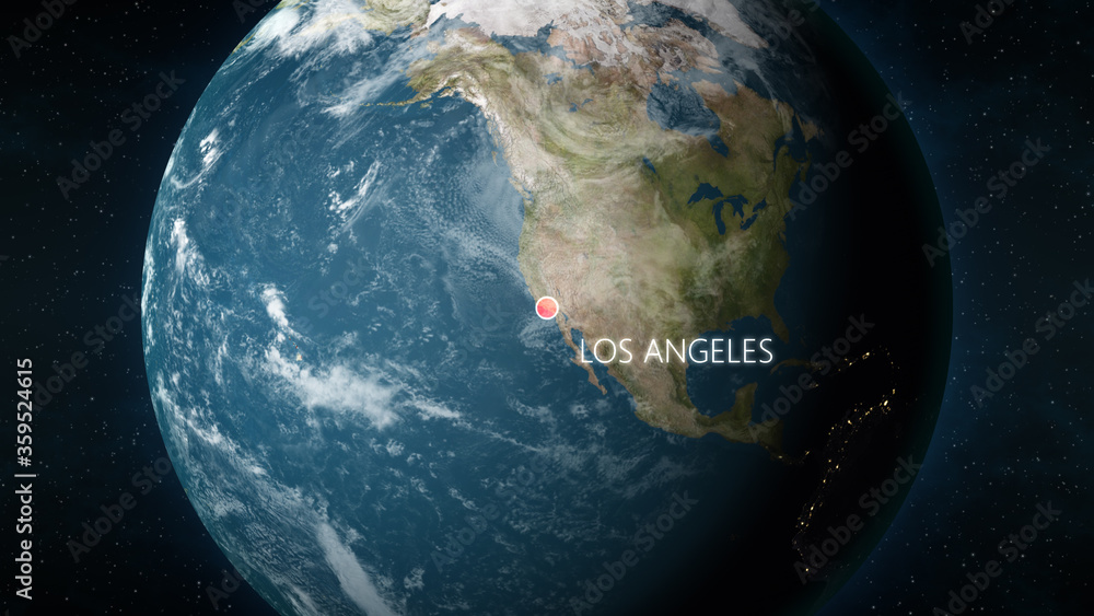 3D illustration depicting the location of Los Angeles, California in ...
