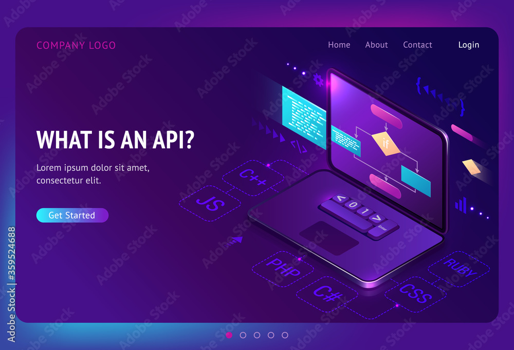 Api application programming interface isometric landing page, software ...