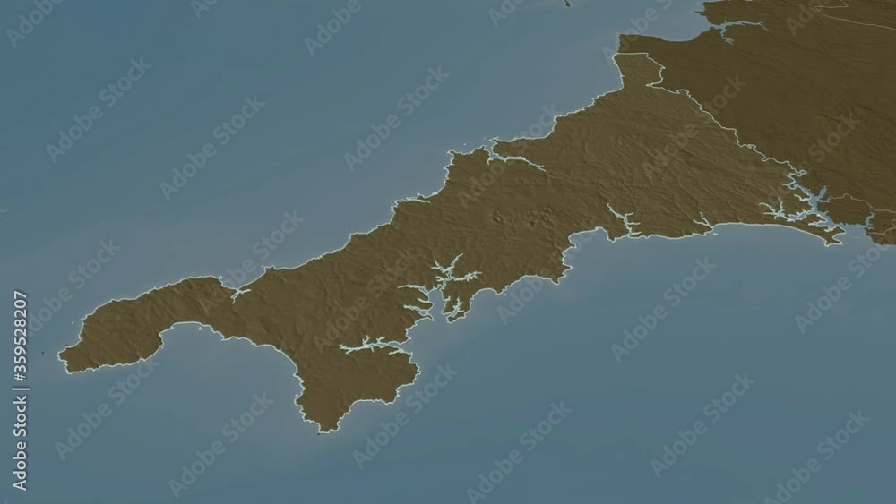 Cornwall, administrative county with its capital, zoomed and extruded ...