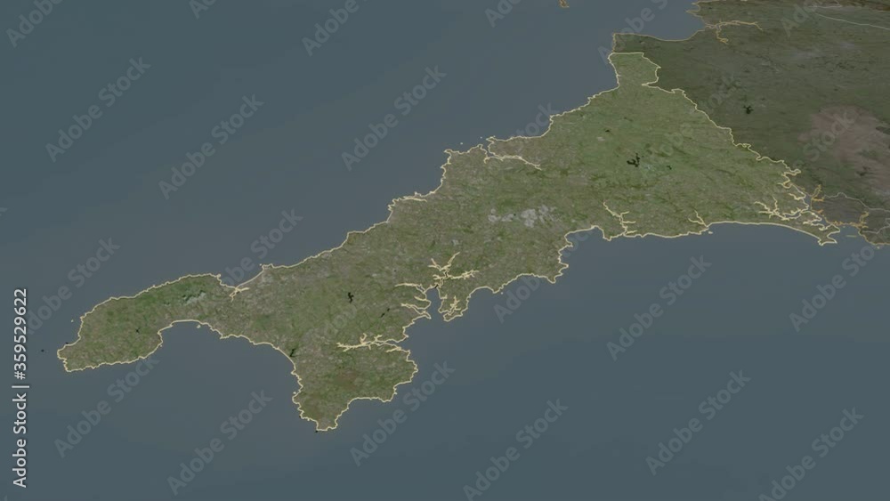 Cornwall, administrative county with its capital, zoomed and extruded ...