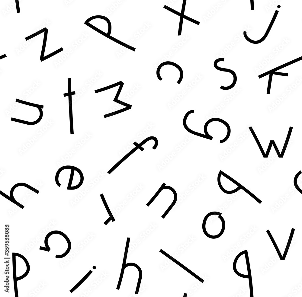 Seamless pattern with black and white alphabet background elements, in ...