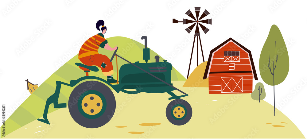 Organic farming. Agricultural workers planting and gathering crops ...