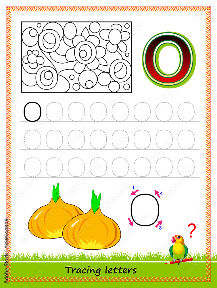 Vetor de Worksheet for tracing letters. Find and paint all letters O ...