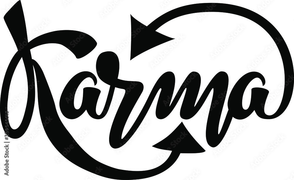Karma isolated text with arrow symbol. Hand lettering text illustration ...