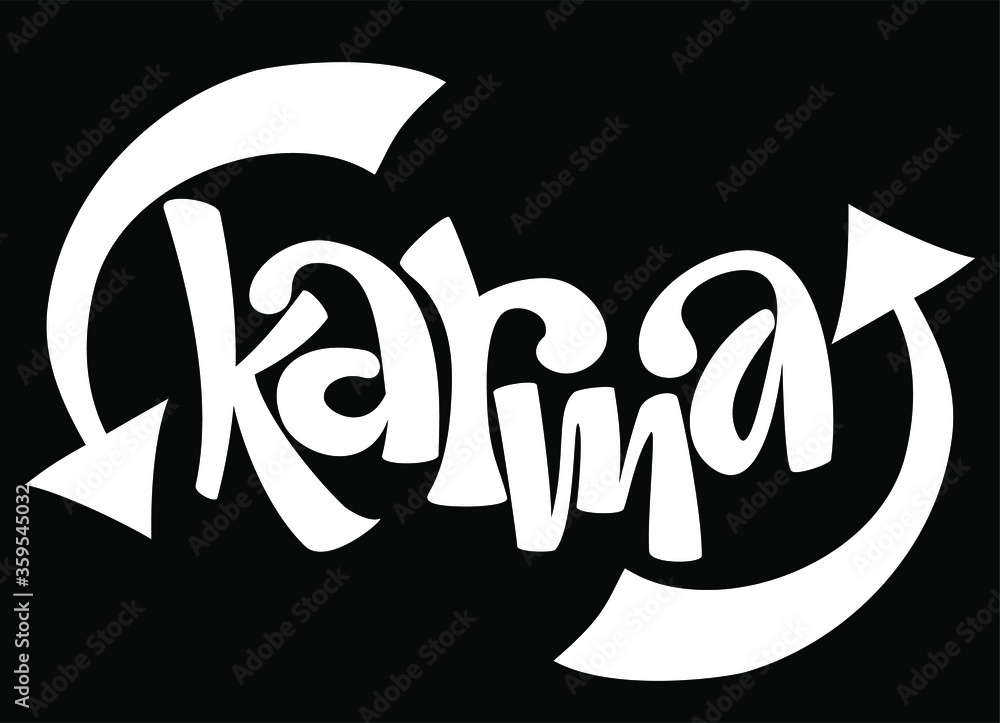 Karma isolated text with arrow symbol. Hand lettering text illustration ...