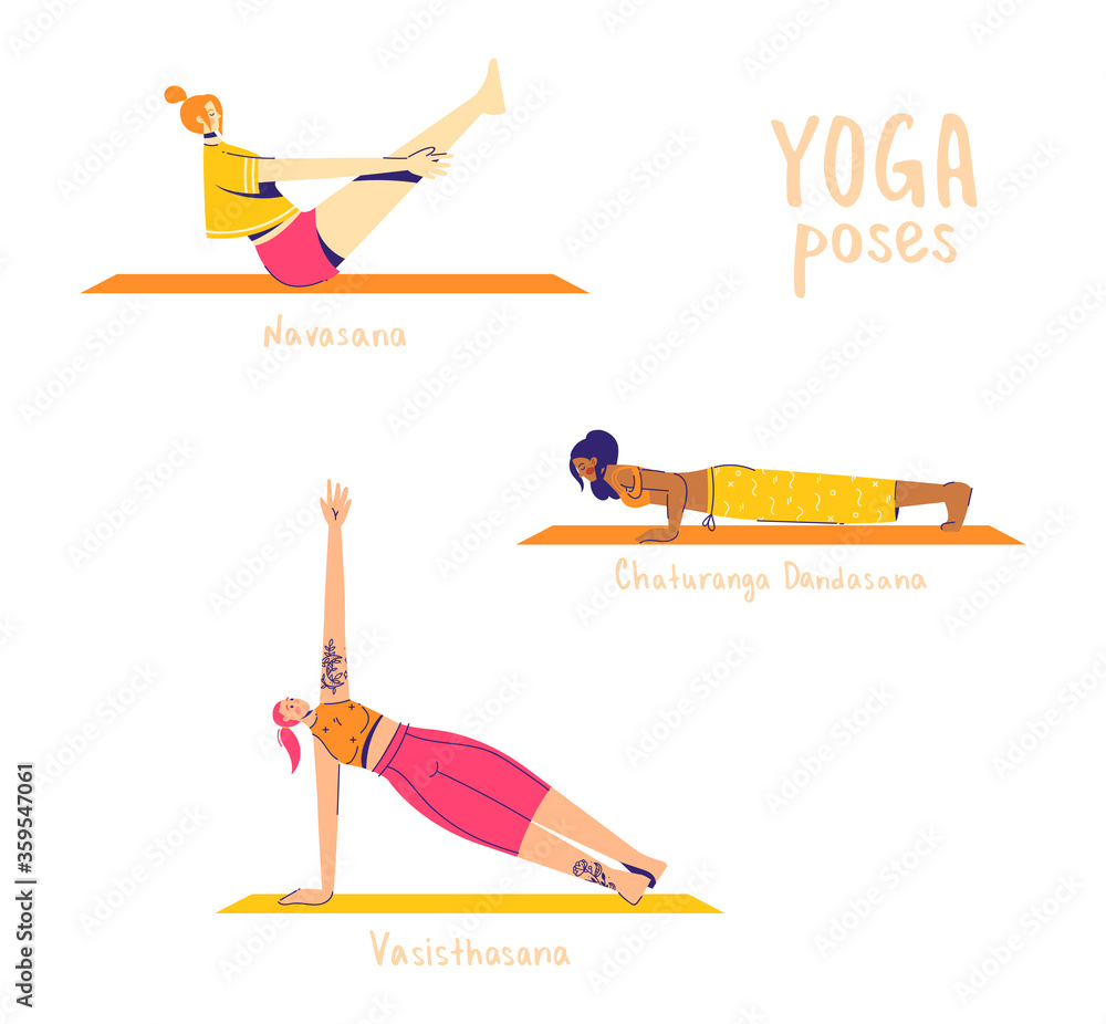 Set of yoga poses. Female characters practice yoga. Yoga concept. yoga ...