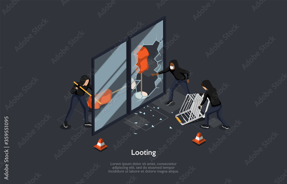 Looting Concept. Dissatisfied Multi ethnical Group Of People Broke ...