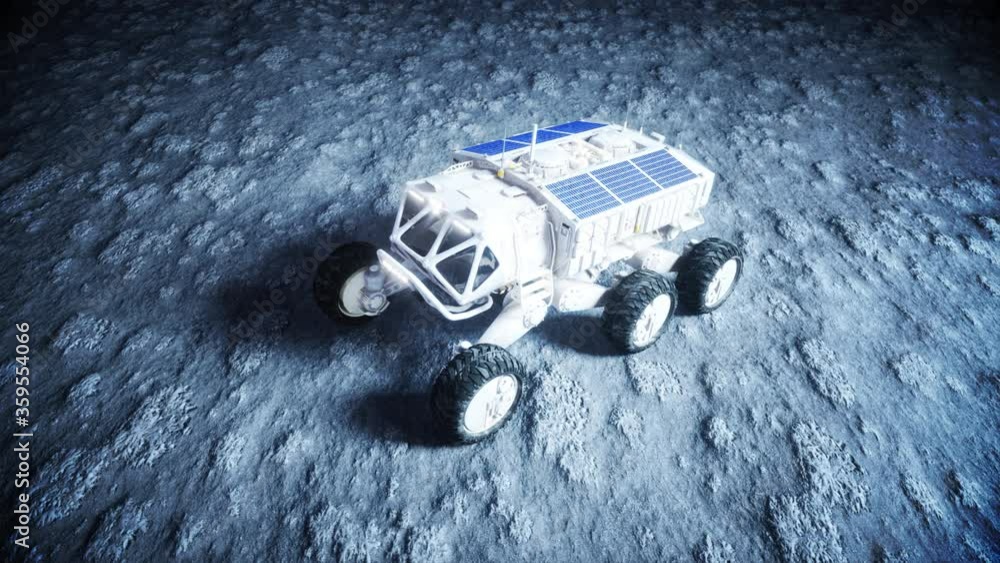 Moon rover on the moon. space expedition. Earth background. Super ...