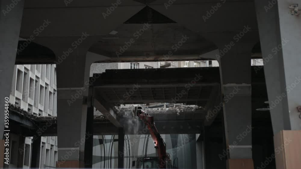 Destroying Old Concrete House Using Mechanical Arm Bulldozer On ...