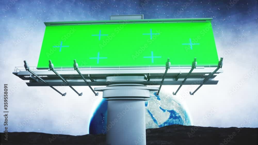 Big billboard on the moon. Earth background. Tracking green screen 4K ...