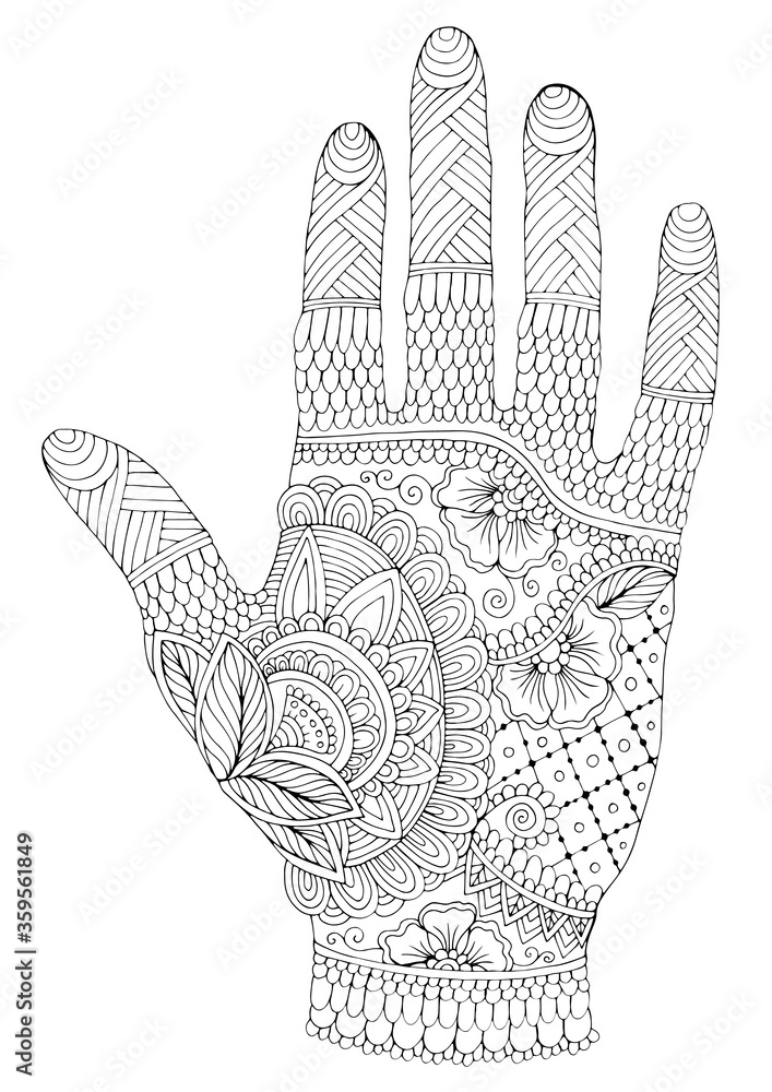 Vector drawn tattooed arm with a flower and weave patterns. Ornamental ...