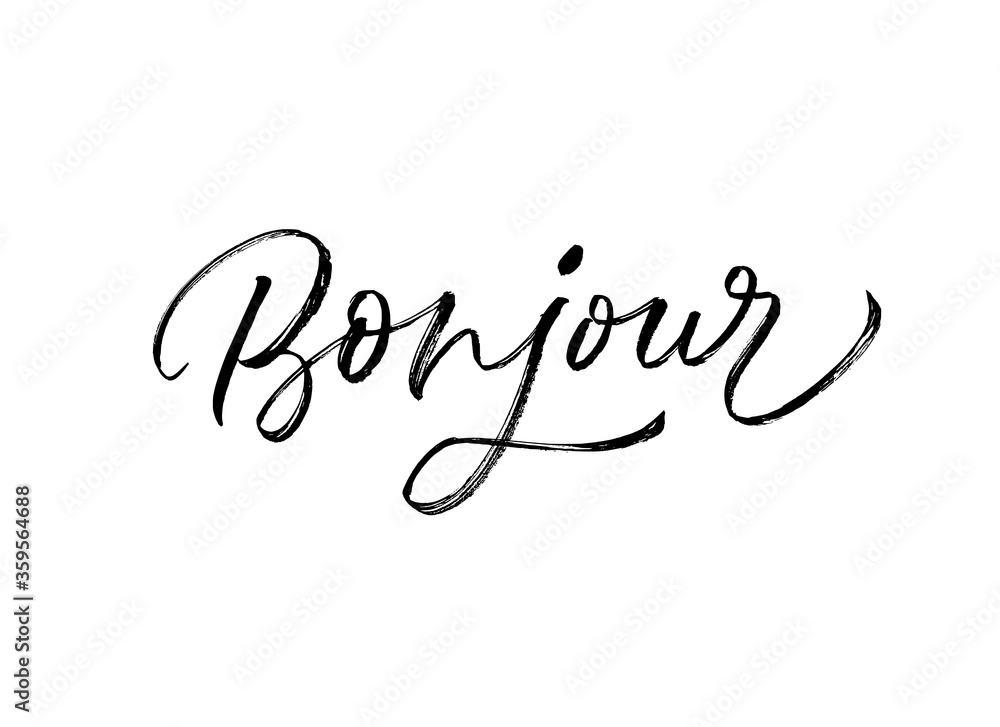Bonjour black brush vector calligraphy isolated on white background ...