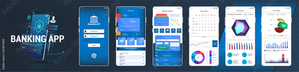 Design mobile app UI, UX, KIT. Banking mobile application on five touch ...