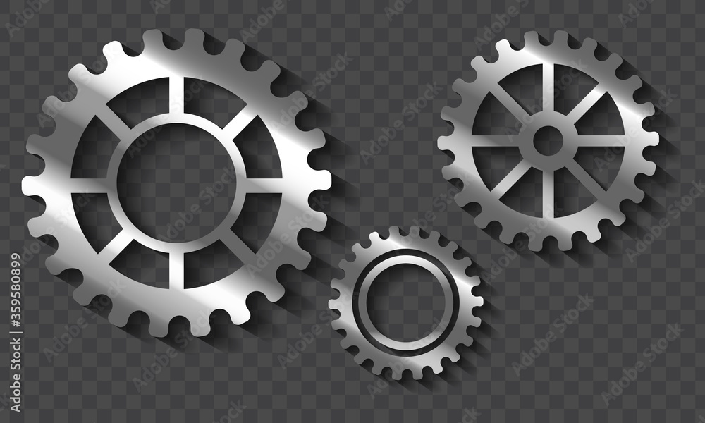Volumetric gears set vector isolated on transparent background. Stock ...