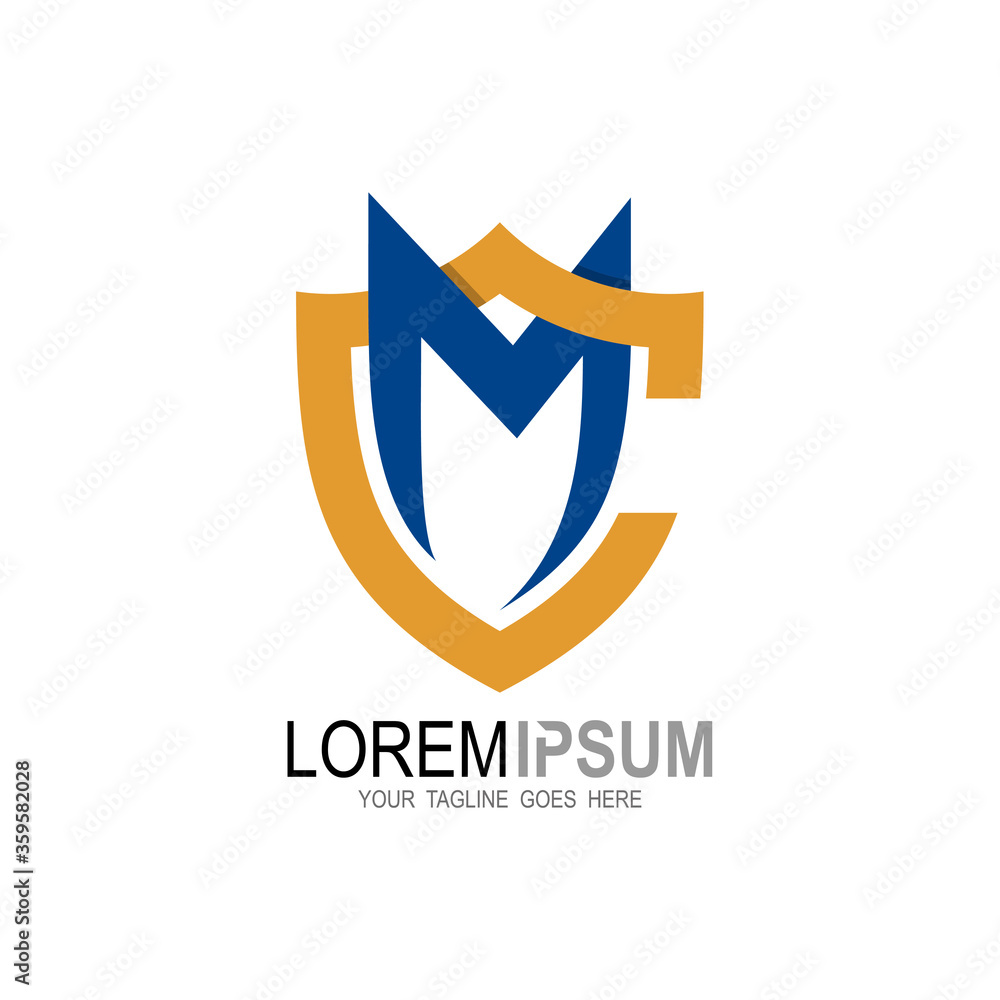 CM logo and shield icons, Shield logo with letter CM design template ...