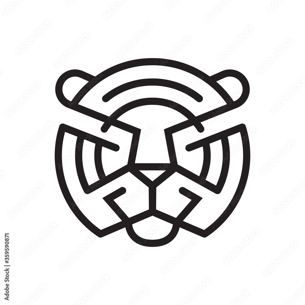Simple tiger head logo design. Vector illustration in line art style ...