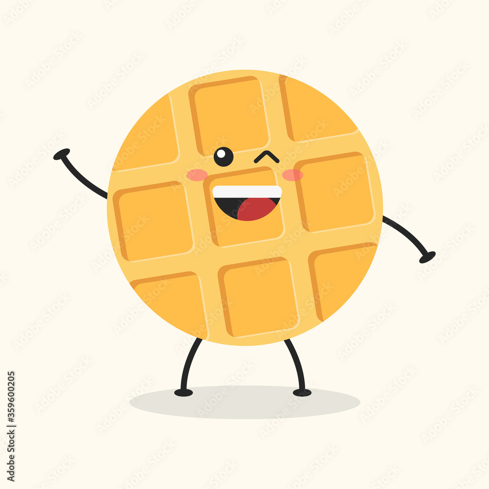 Cute Flat Cartoon Waffle Illustration. Vector illustration of cute ...