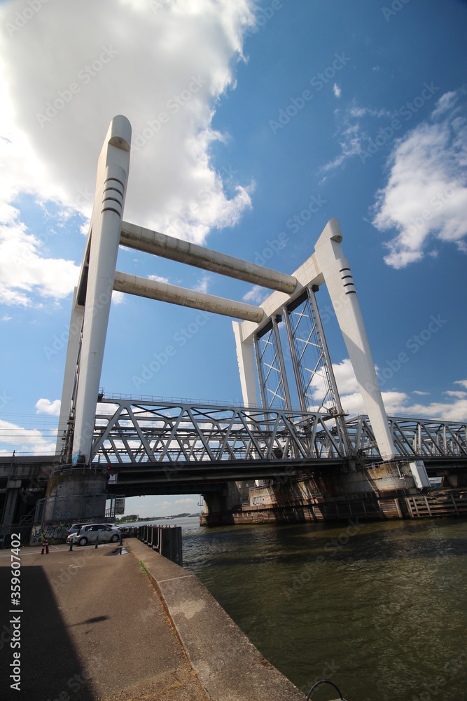 Spoorbrug bridge Dordrecht and road bridge Zwijndrechtse brug in the ...